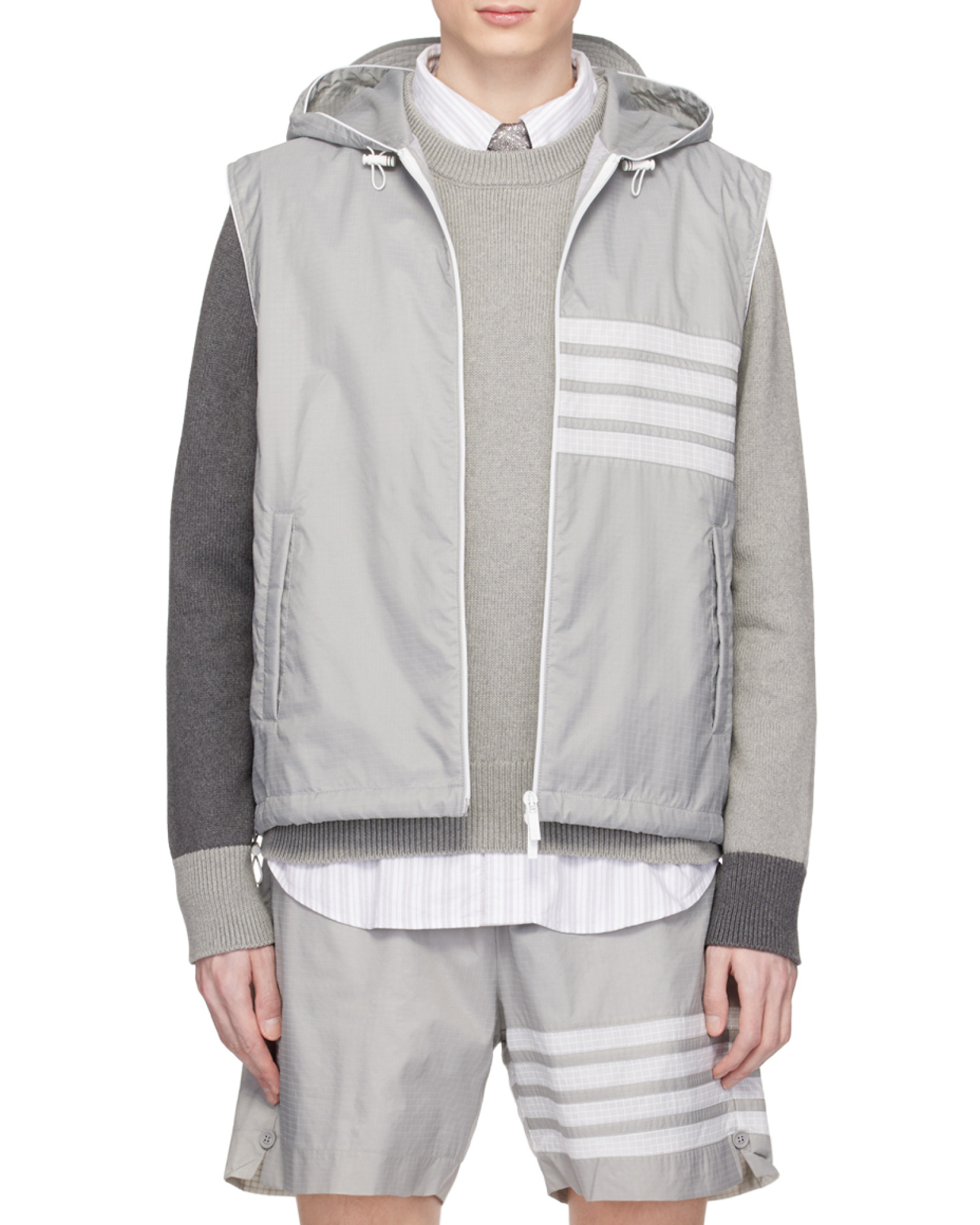 THOM BROWNE Thom Browne 4-Bar Stripe Ripstop Hooded Gilet